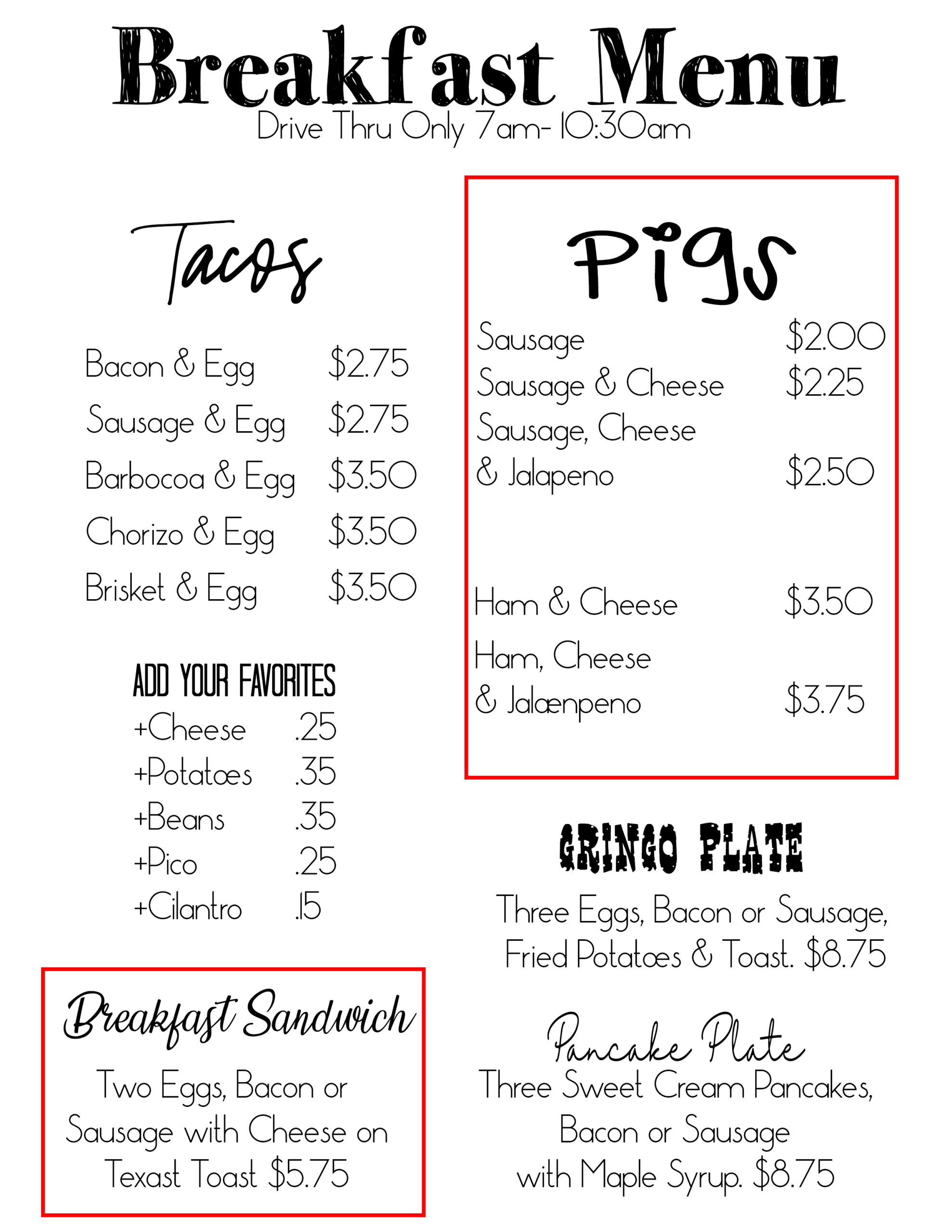 Our Menu – The Six One 6 Restaurant